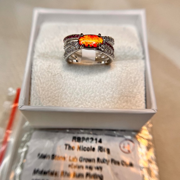 Bomb Party | Jewelry | Bomb Party The Nicole Ring Lab Grown Ruby Fire Opal Rhodium Plating ...